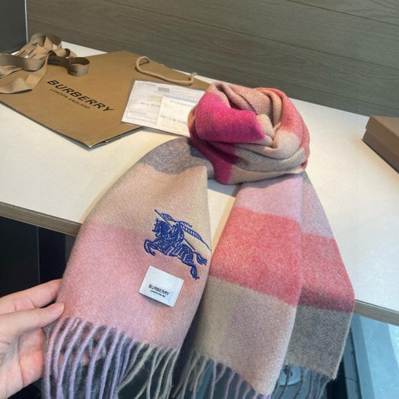 Burberry | Accessories | Burberry Multicolor Check Scarf With Blue Logo ...